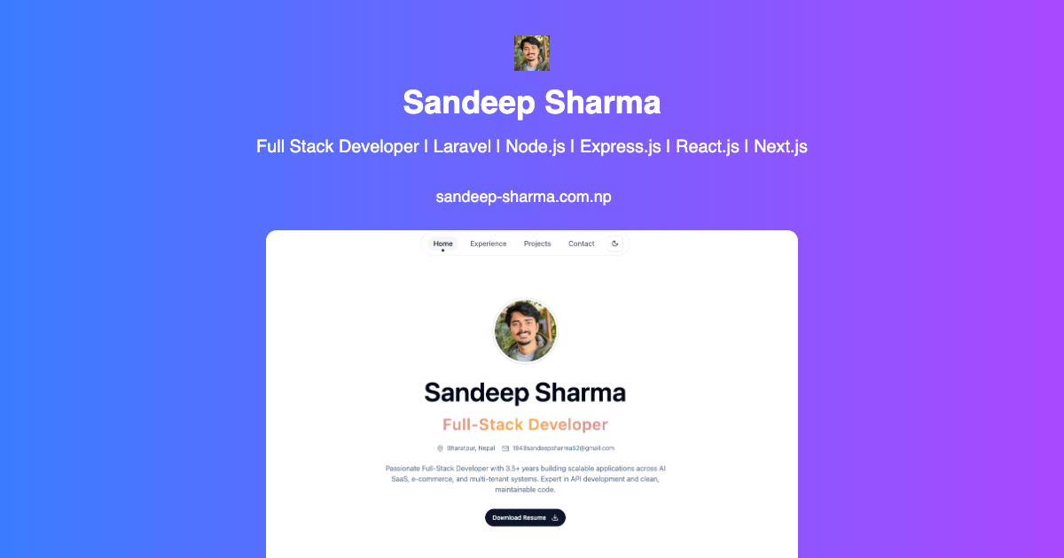 Sandeep Sharma | Full-Stack Software Developer (Laravel, Node.js, React.js, Next.js)